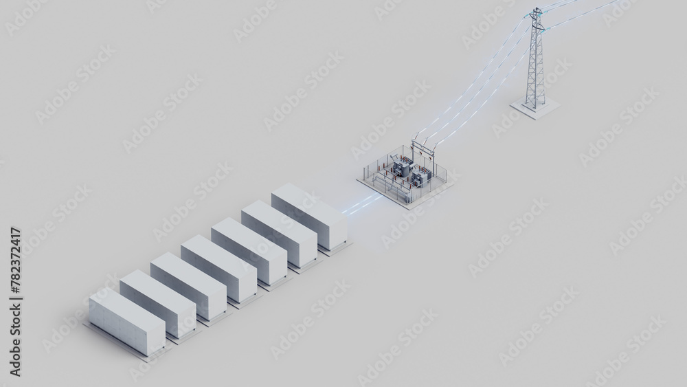 Big energy storage connected to the substation and to the power grid ...