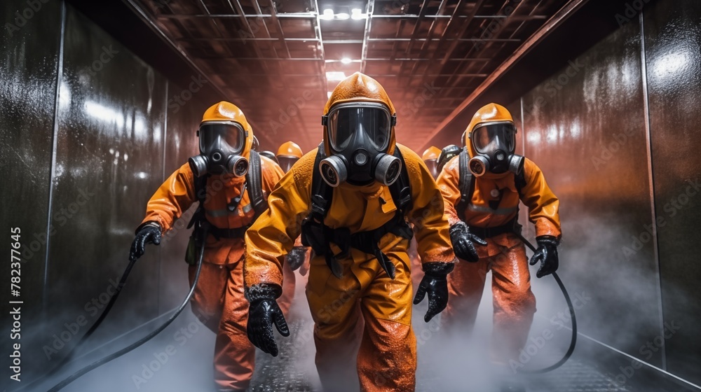 Onboard firefighting crew, part of an emergency response team, equipped ...