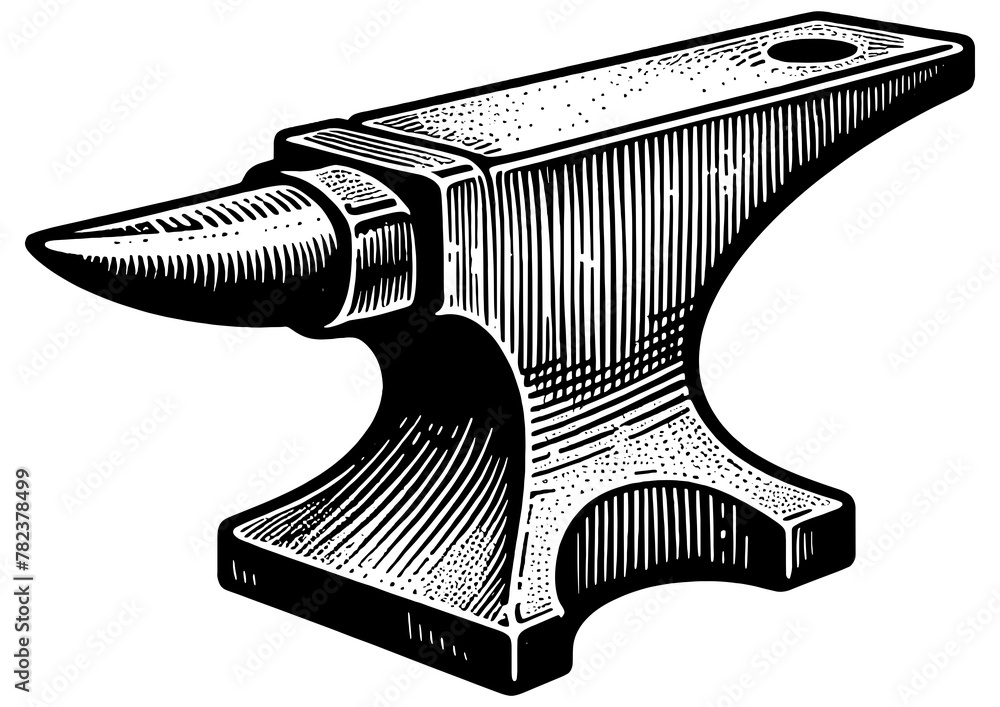 Vintage blacksmith anvil, depicted in an engraved style. Sketch ...