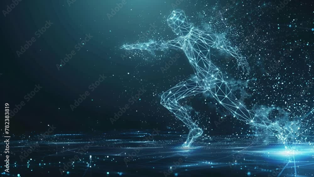 Illustration of man with dispersion effect, ball kicking pose; is ...