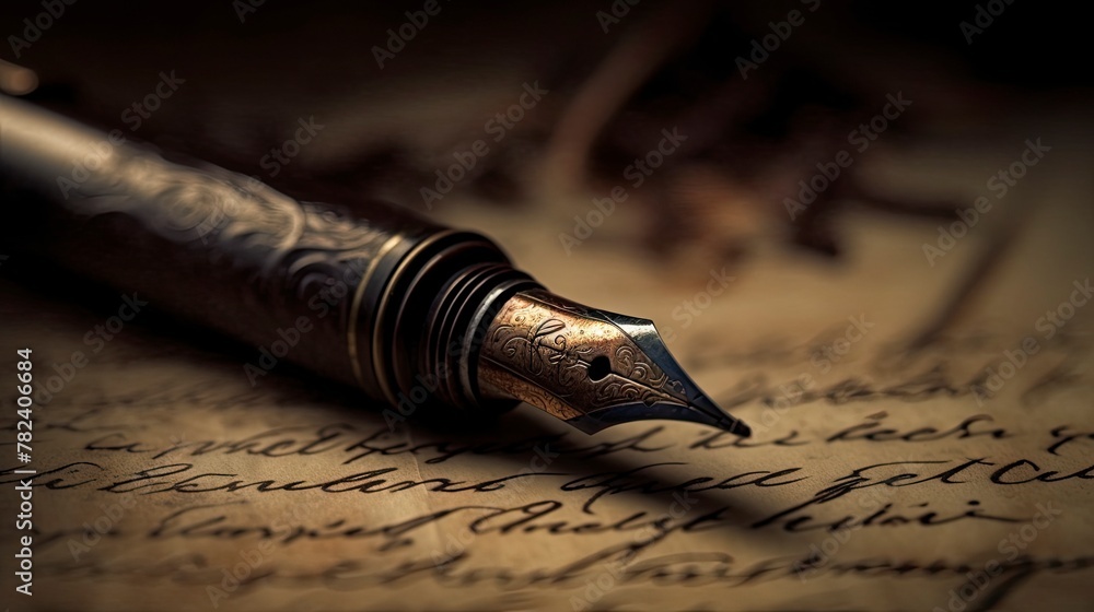 Vintage Handwritten Letter with Fountain Pen and Cursive Script ...