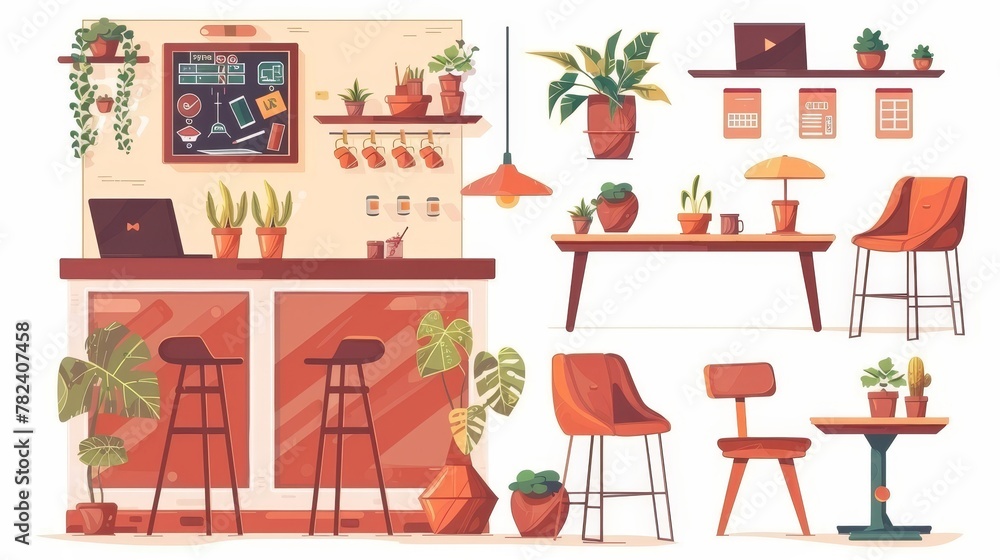 Modern cartoon interior set of a coworking office that features a ...