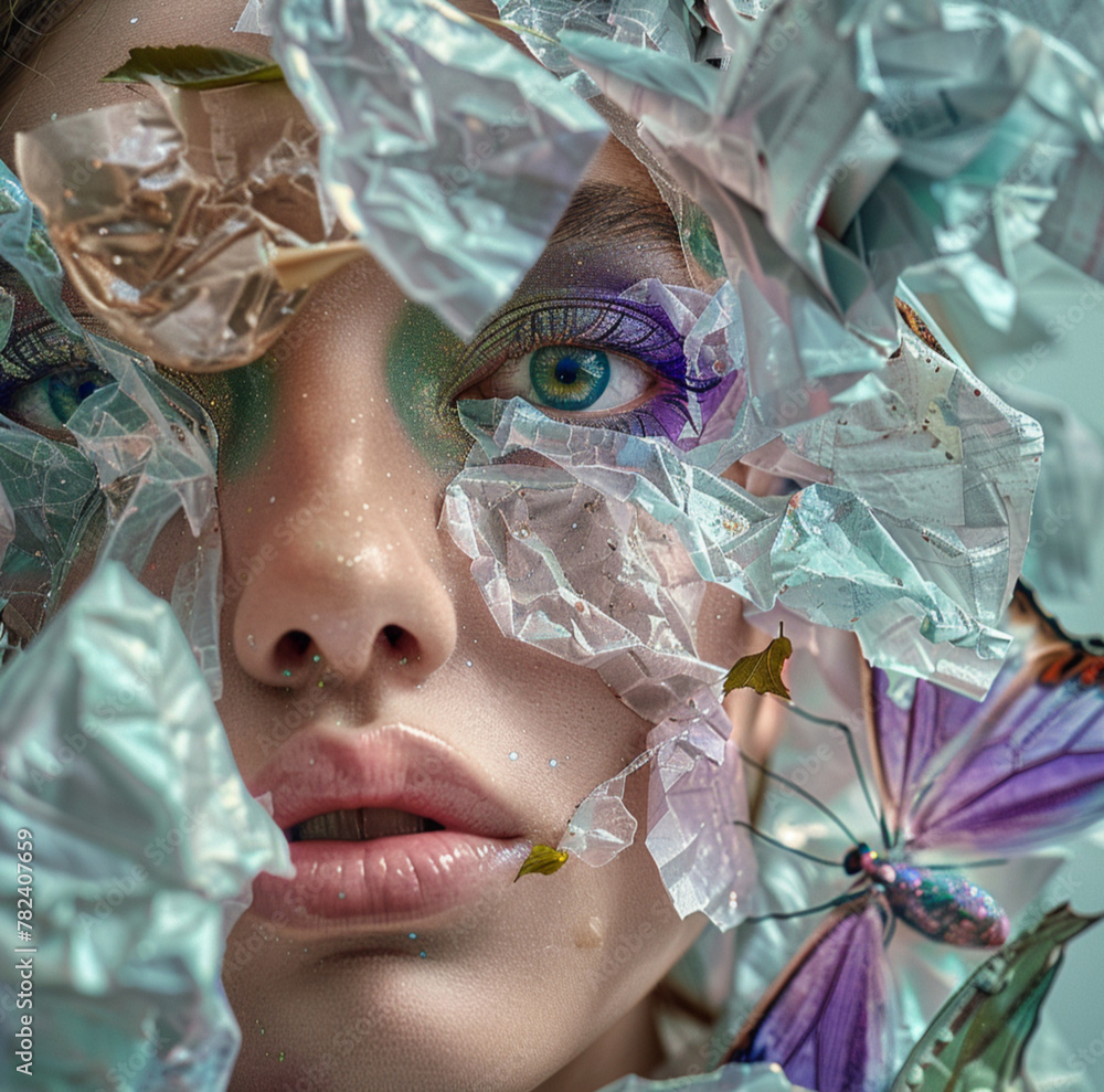 fancy Makeup pictorial, Eye and lip makeup is pink, white, sky blue ...