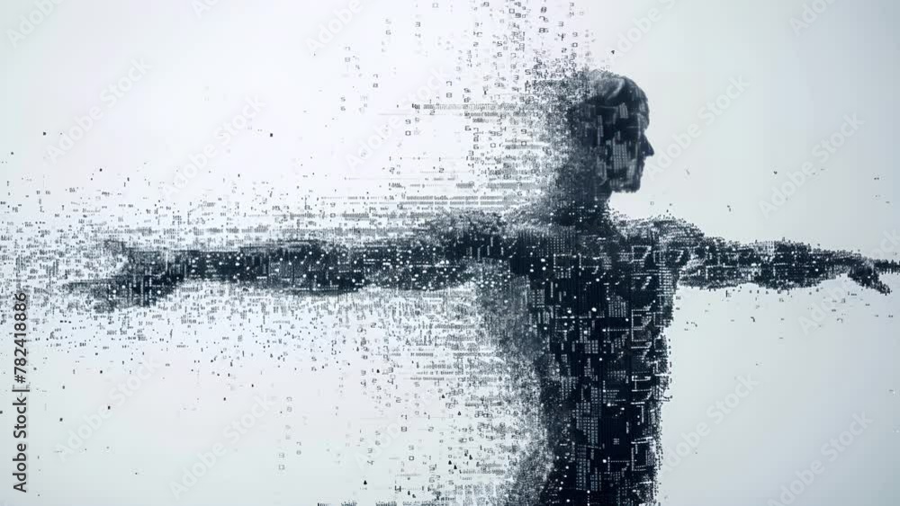 Illustration of man with dispersion effect, spreading arms pose; is ...