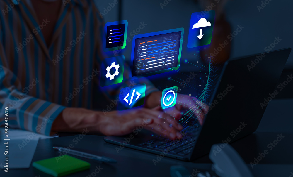 idea of creating software or games on a computer or programming. a ...