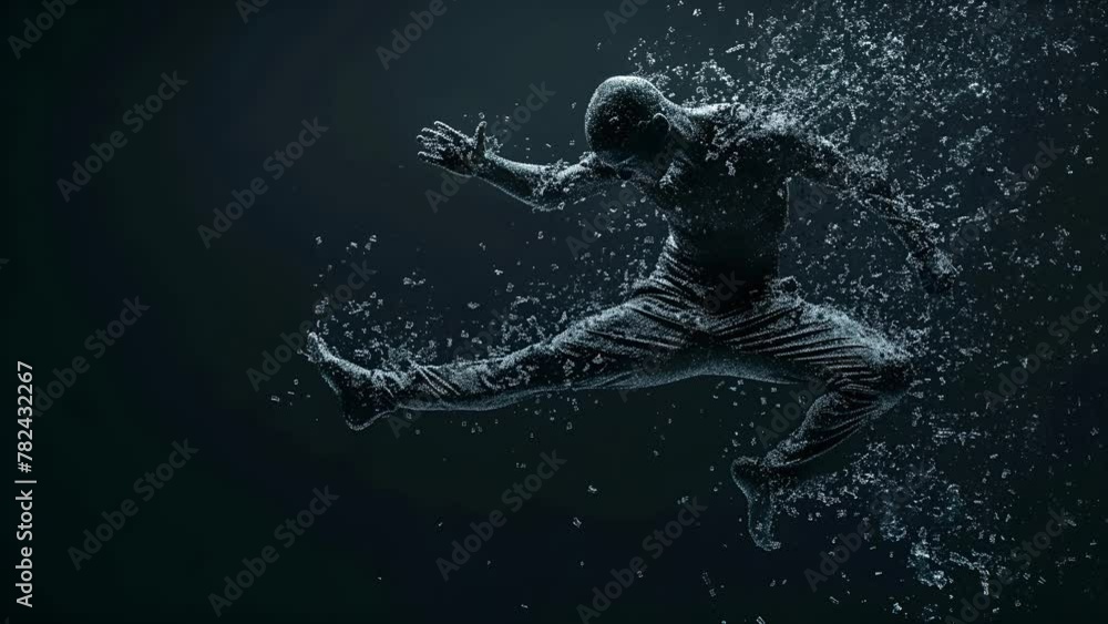 Illustration of man with dispersion effect, jumping pose; is perfect ...