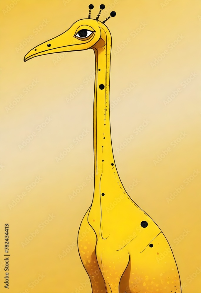 Surreal Yellow Giraffe with a Long Neck on a Golden Background Stock ...