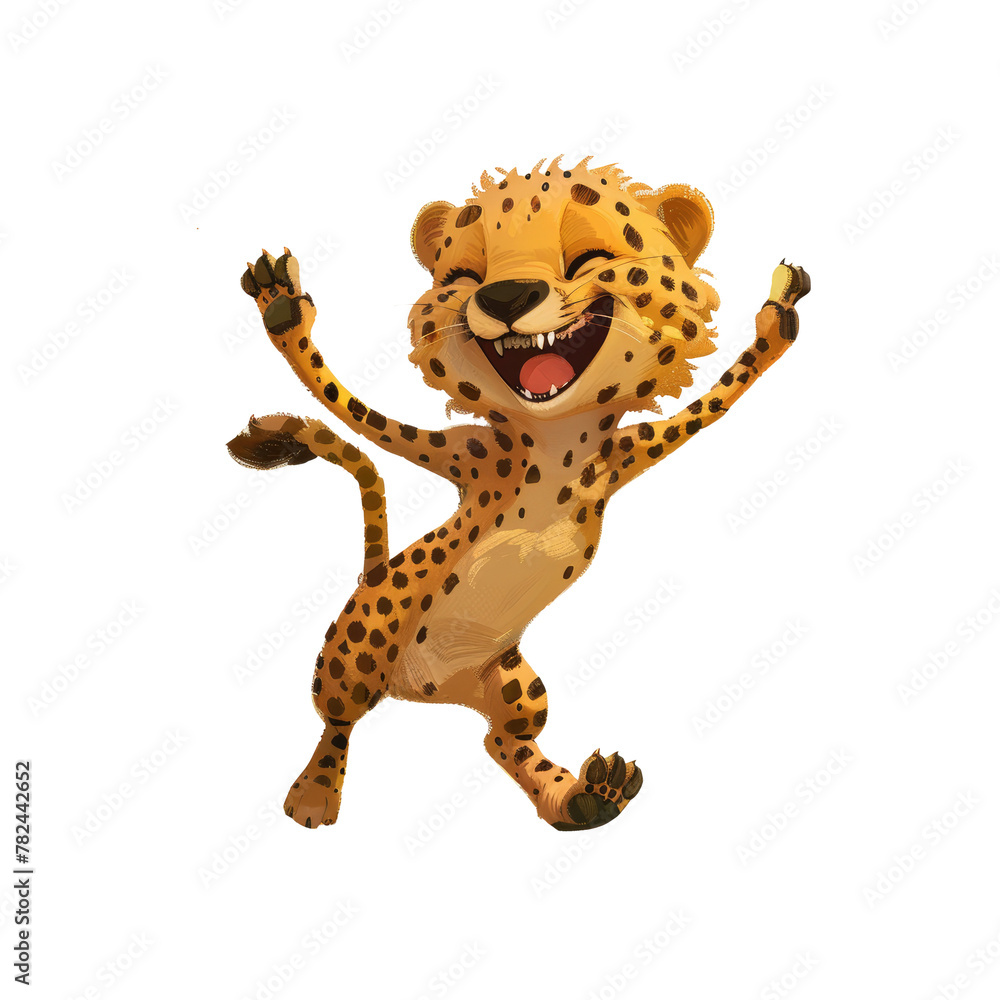 Cartoon cheetah shows exuberance as it dances, spreading joy with ...