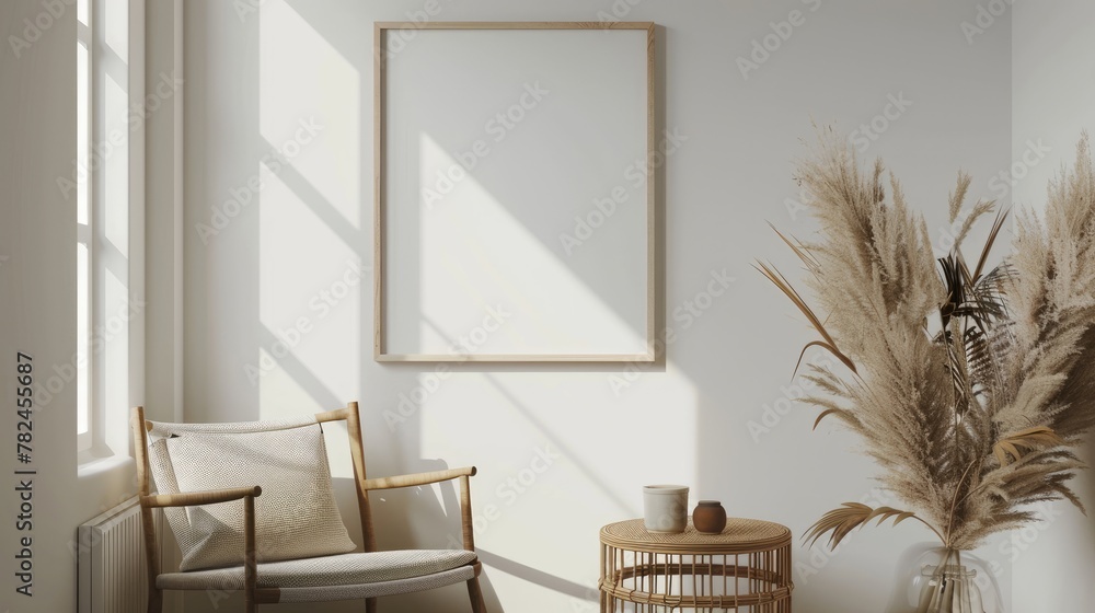 Blank a4 wood frame mockup interior background, circular motion, 3d ...