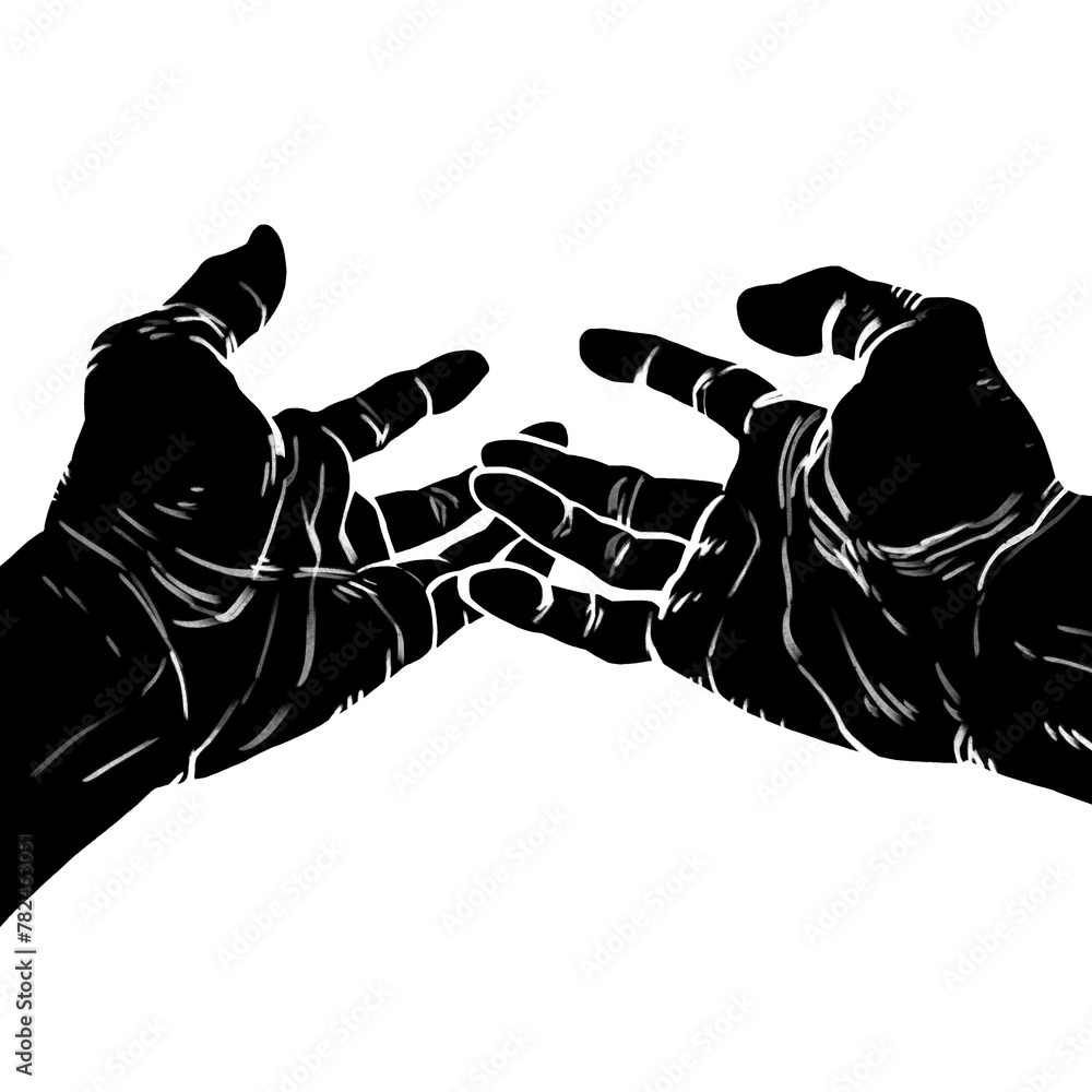 stylized illustration of ominous black hands silhouette reaching out ...