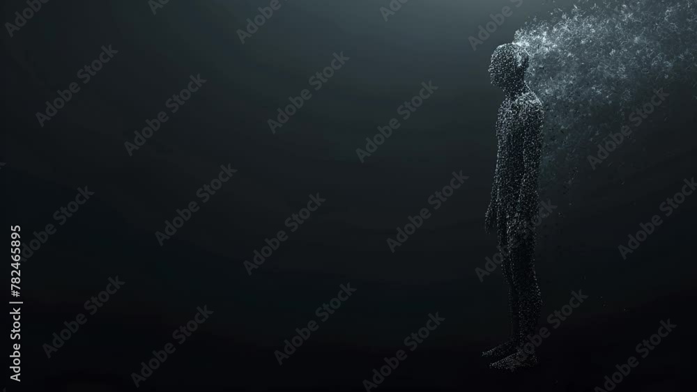 Illustration of man with dispersion effect, standing pose facing the ...