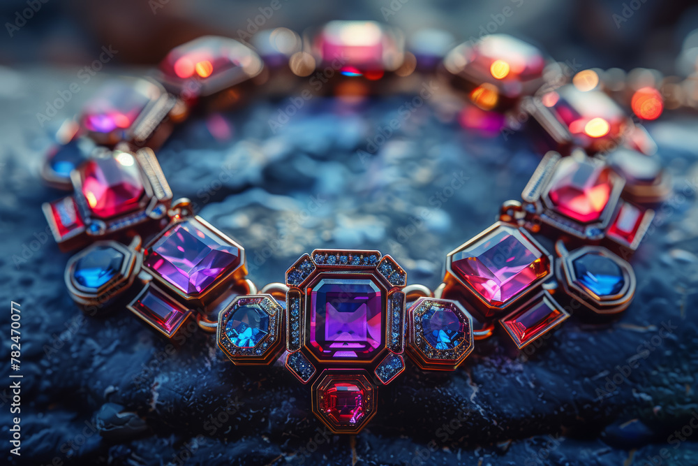 A bold statement necklace featuring oversized gemstones and geometric ...