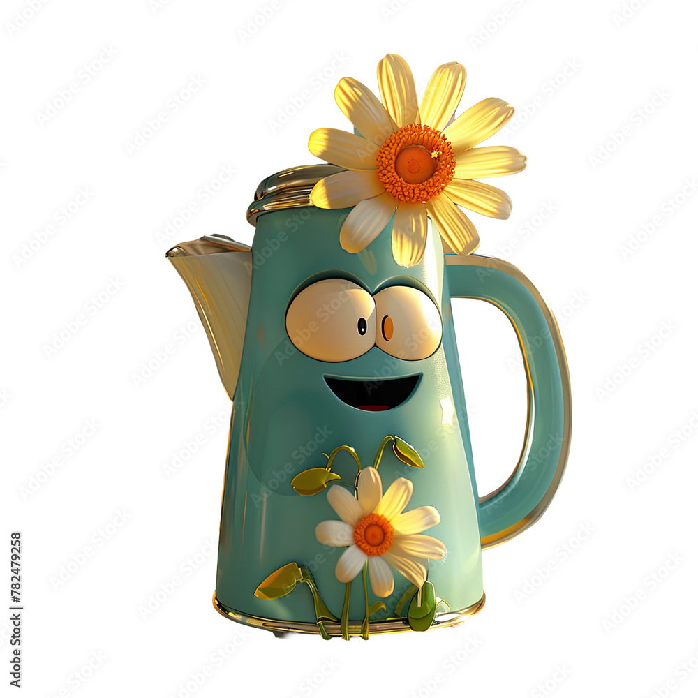 A whimsical cartoon world where a quirky inventor places a daisy into a ...