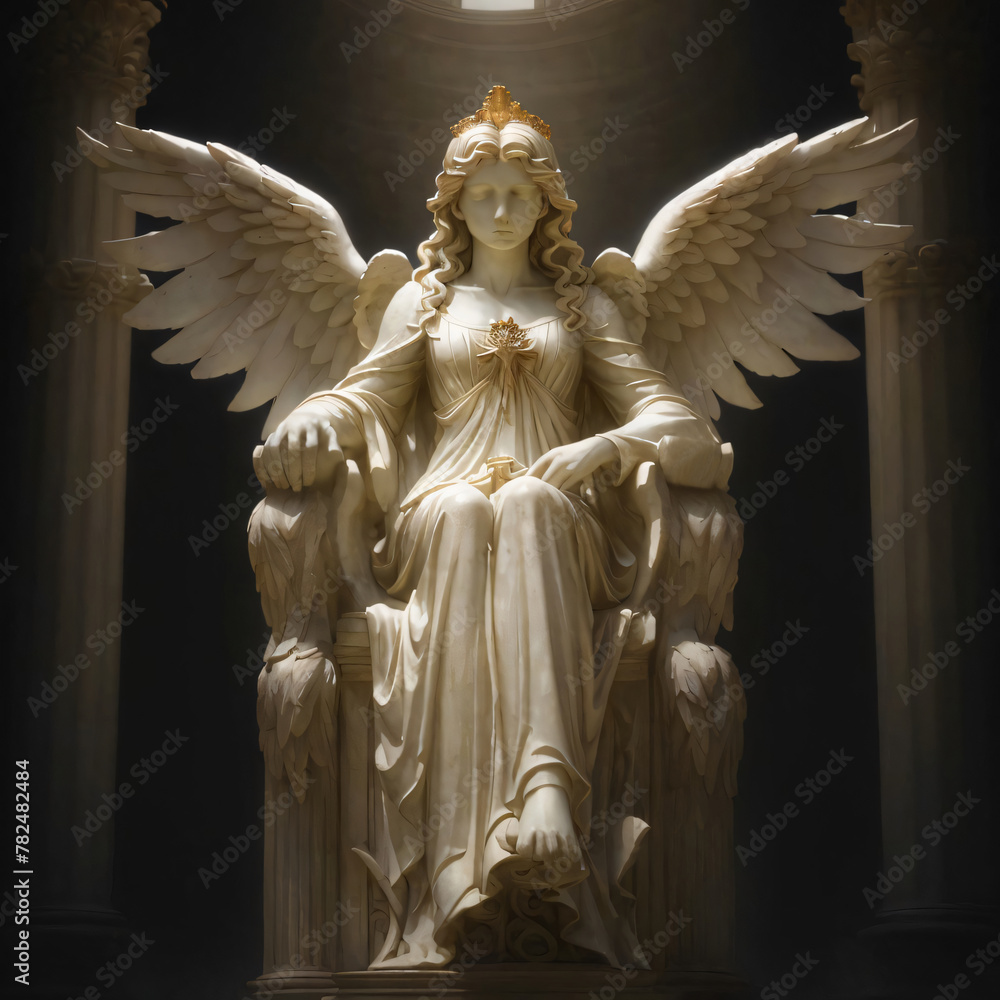 mythological angel statue sitting on a throne with greek columns in the ...