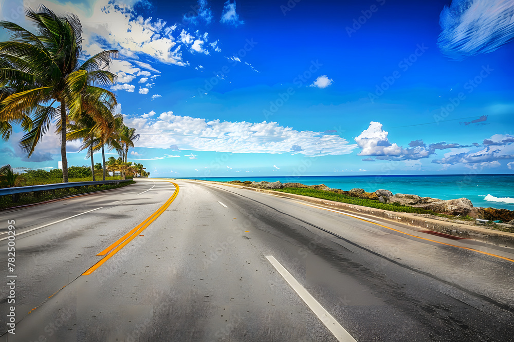 image capturing the essence of Miami, featuring a coastal road with the ...