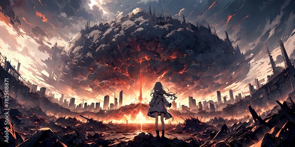 Anime girl against the backdrop of the apocalypse, anime wallpaper ...