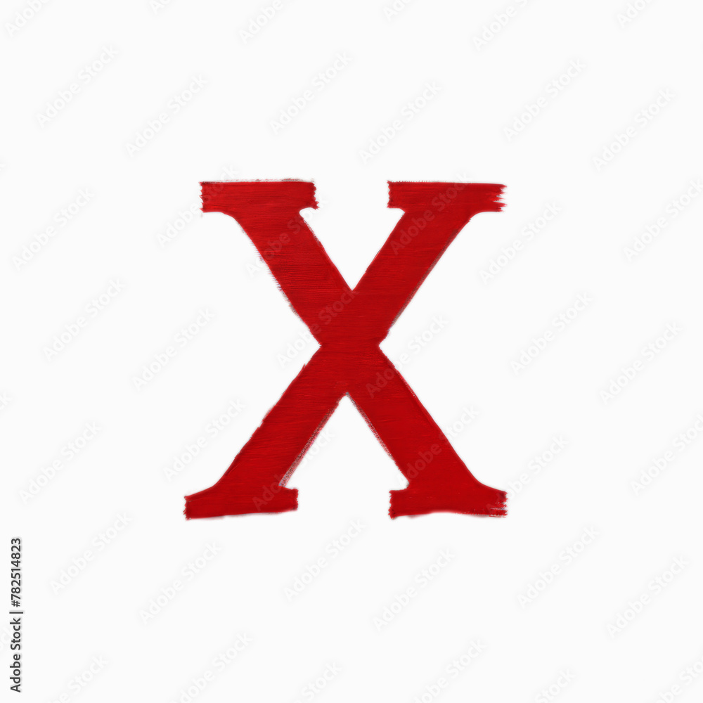 Isolated crayon drawing of a big red X (mark, letter) against a white ...
