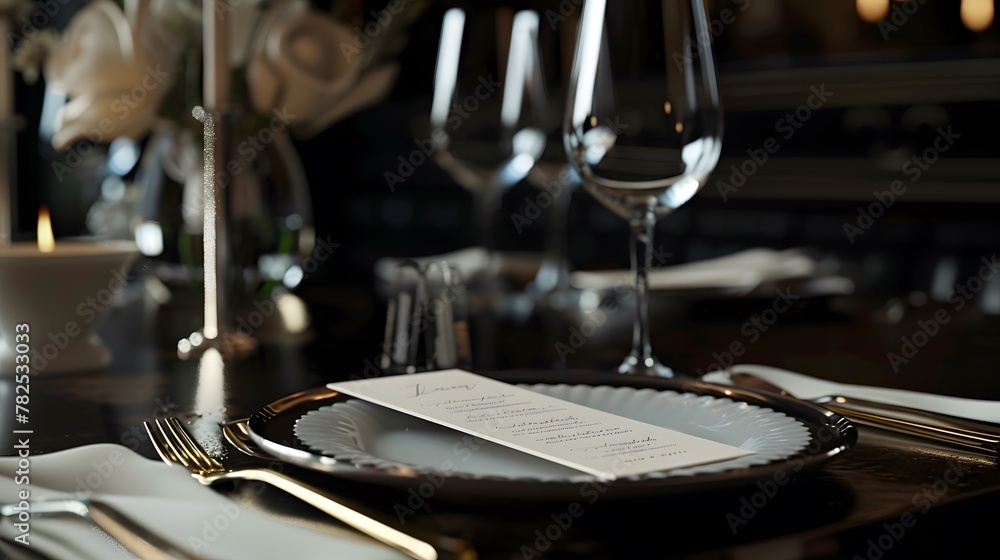 fine dining table setting of luxury fancy restaurant menu invitation ...