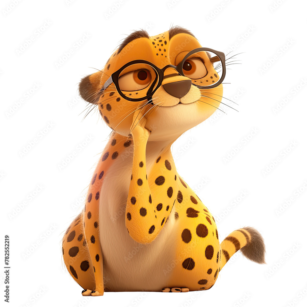 A cheetah character in a cartoon style is portrayed wearing glasses and ...