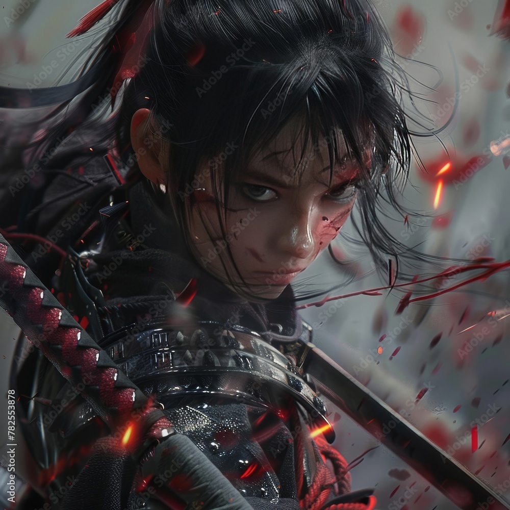 Digital Art Of Female Samurai With A Katana Mysterious Futuristic