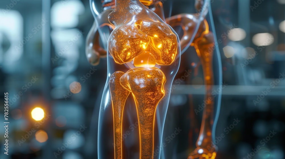 An x-ray shows the knee joint replacement / knee arthroplasty side view ...