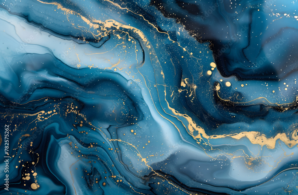 Abstract blue marble texture with golden glitter, luxury background for ...