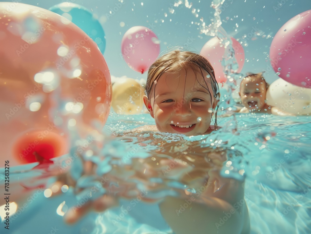 Children joyfully celebrate a birthday holiday with a fun pool party ...