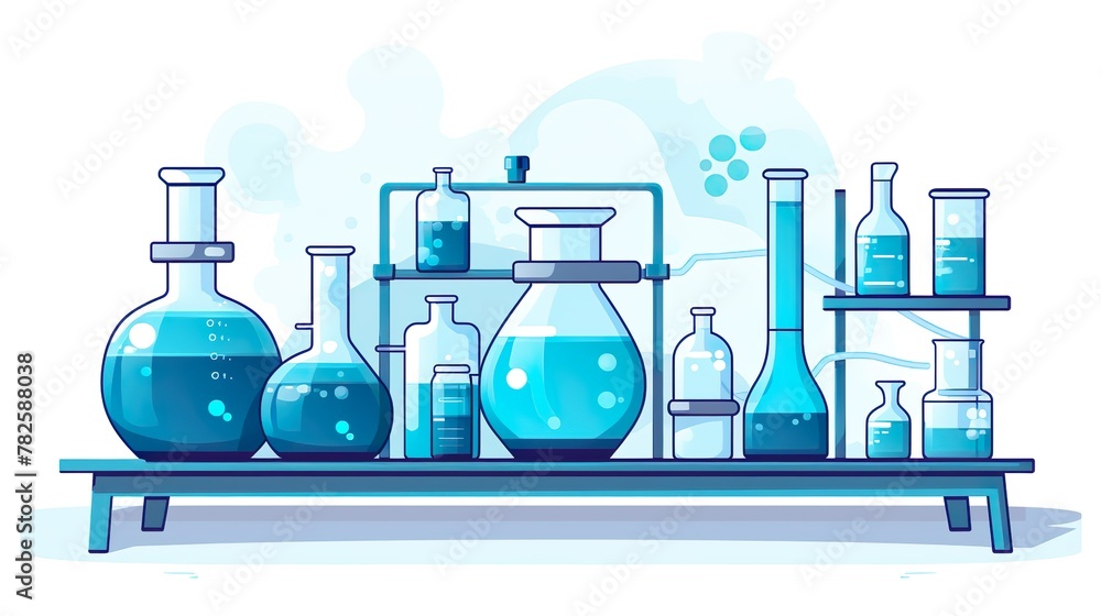 Illustration of a vibrant cartoon chemistry laboratory with various ...