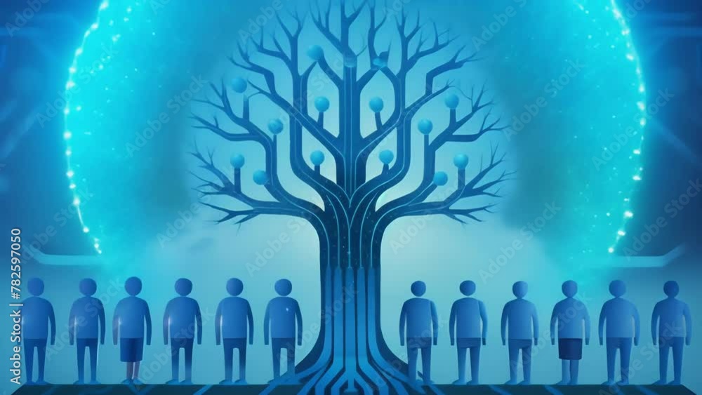 A tree with roots made of computer circuitry and branches made of human ...