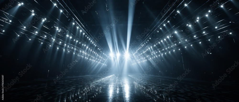 light rig from a concert that repeats into infinity, mirror hallway of ...