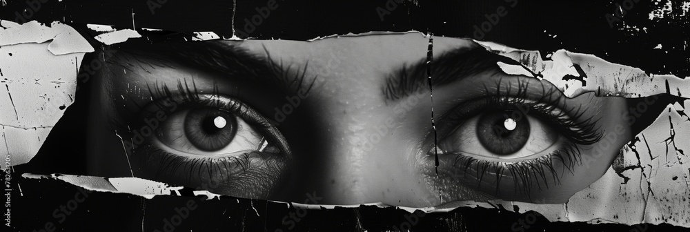 Grunge Torn Paper Posters of woman face and eyes. Stock Illustration ...