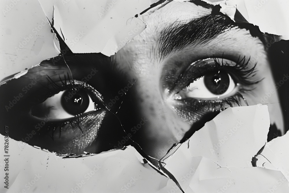 Grunge Torn Paper Posters of woman face and eyes. Stock Illustration ...