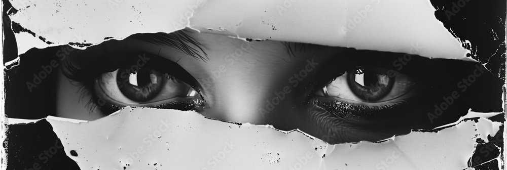 Grunge Torn Paper Posters of woman face and eyes. Stock Illustration ...