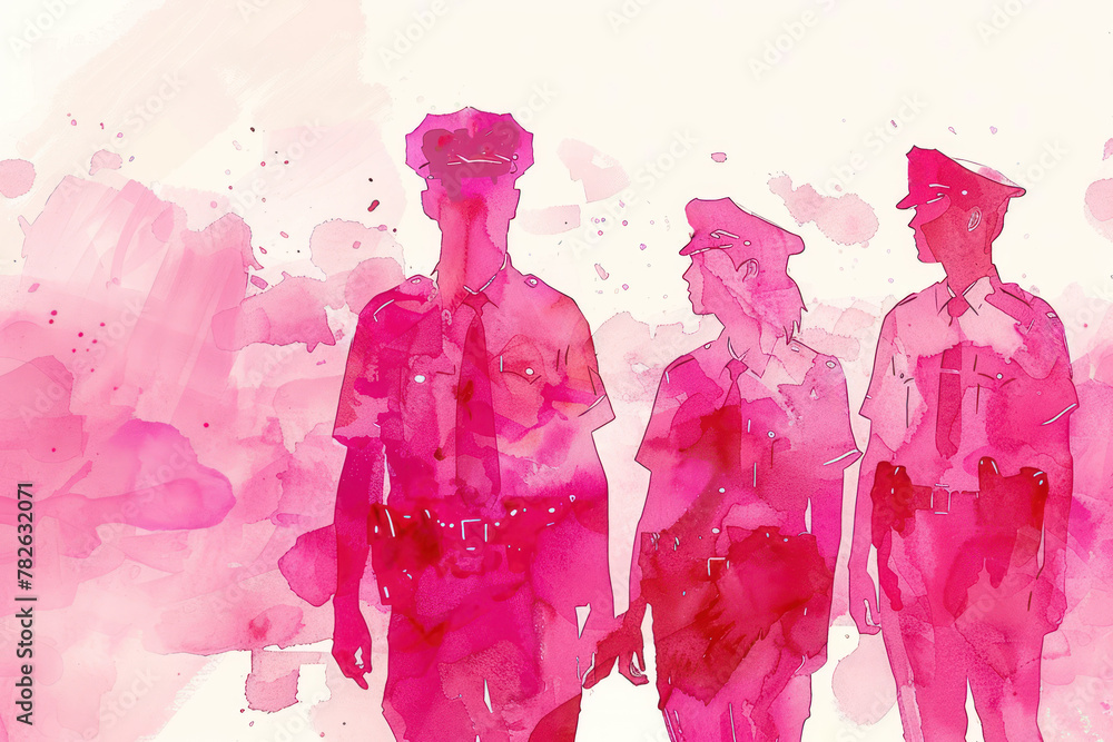 Pink digital painting of cops in police officer uniform, security Stock ...