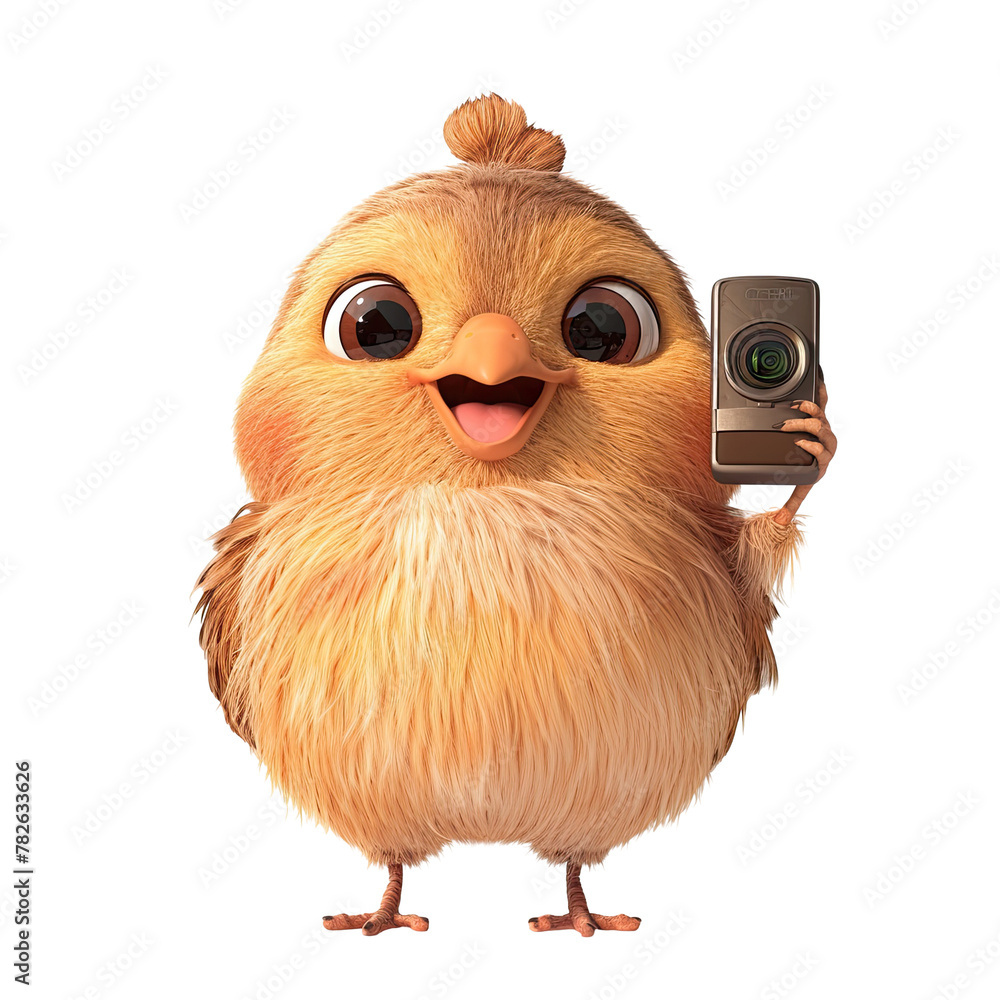 Smiling bird stands holding camera, animated quail live streams ...