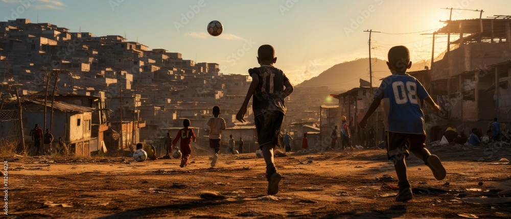 photography of kids playing football in a poor neighborhood field in ...