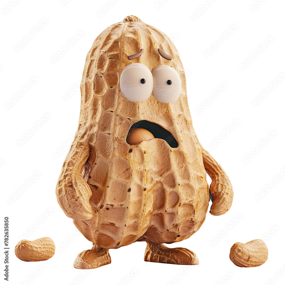 A single peanut looking sad is accompanied by a small group of peanuts ...