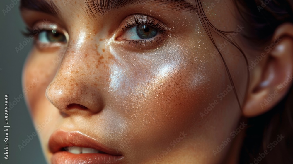 The smooth shimmering skin of a model perfectly airbrushed and ...