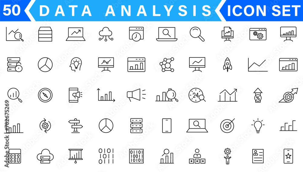 Data analysis thin line icon set. Data processing outline pictograms ...