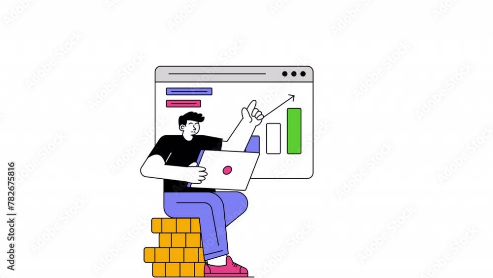 2D Man Cartoon Analysis Financial Chart Animation 4K On Alpha Stock ...