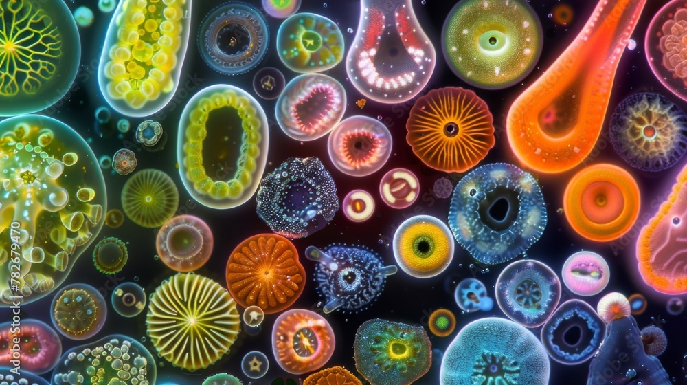 A colorful collage of euglenoids showcasing the diversity of shapes and ...