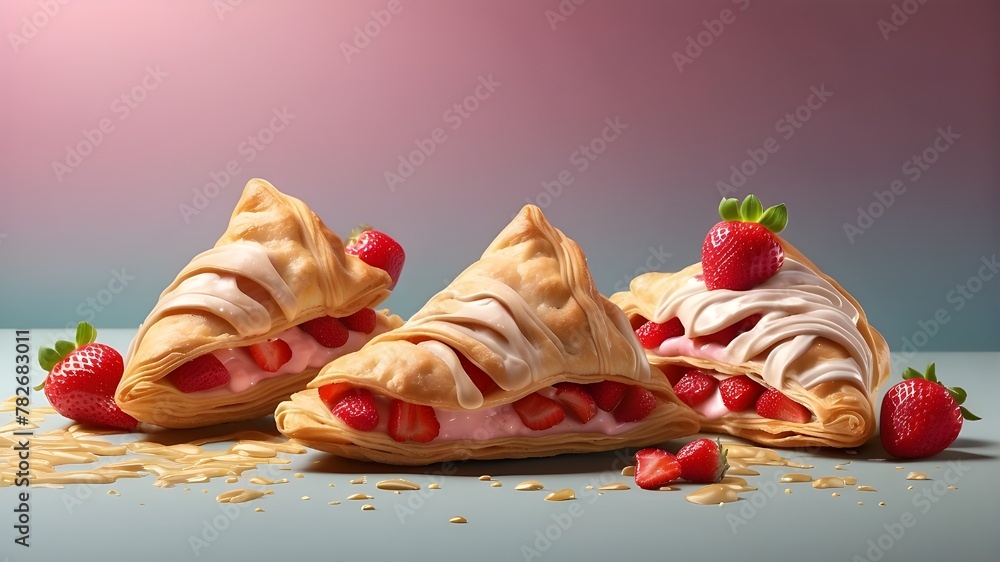 "A digital illustration of a series of flaky strawberry turnovers in a ...
