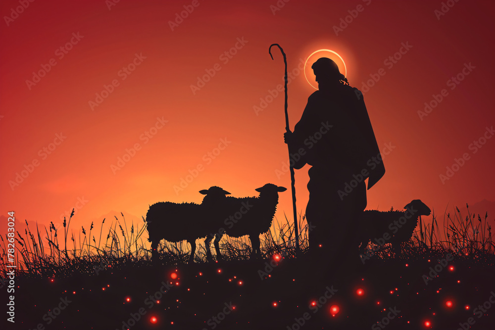Shepherd Jesus Christ leading the sheep and praying to God. Jesus ...