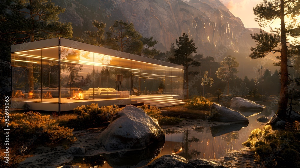 Display space made of transparent glass, store design, pop-up store ...