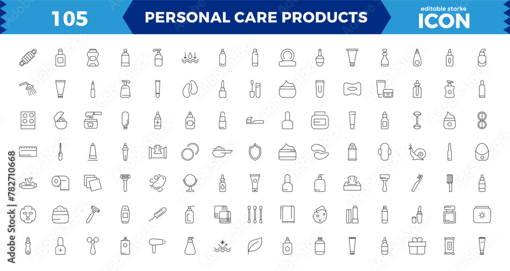 outline icons related to personal care products. Linear icon collection ...