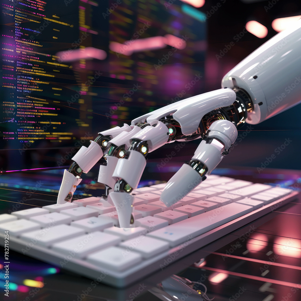 Step into the world of artificial intelligence as a robot hand operates ...