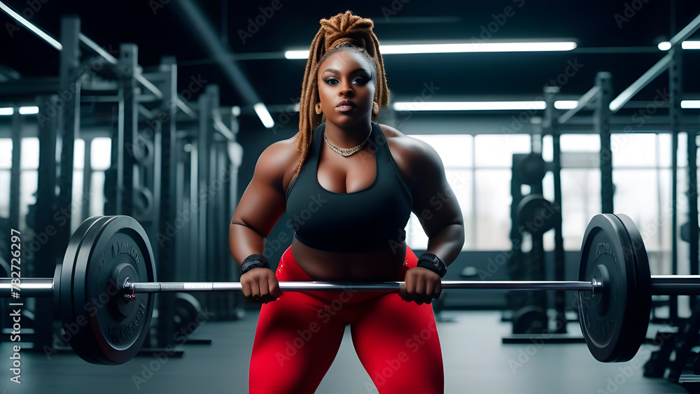 A portrait of a male weightlifter in grey sportswear. He does barbell ...