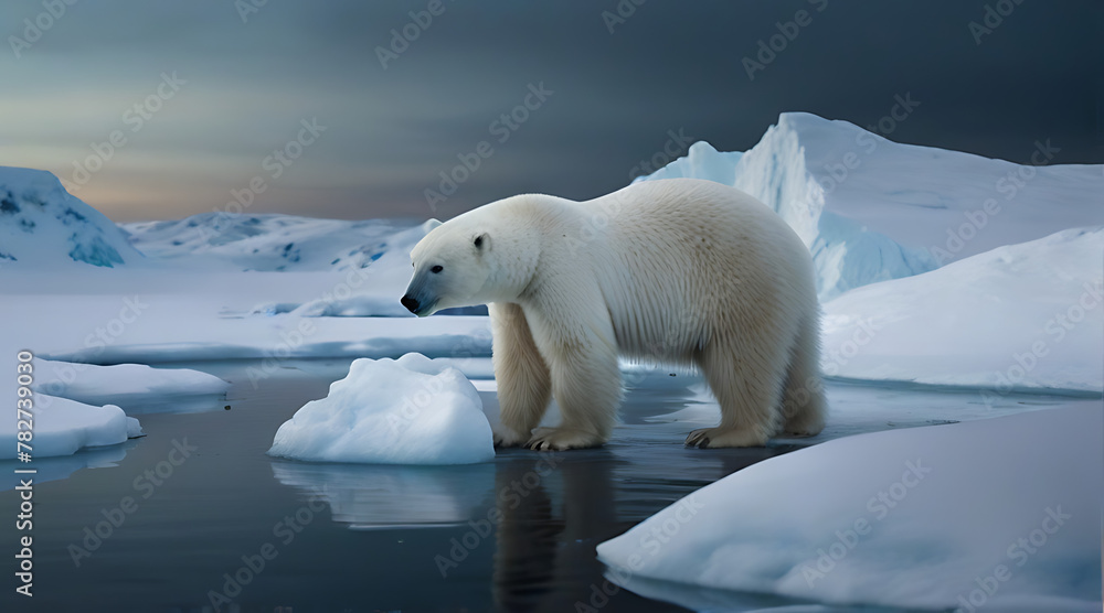 Polar bear threatened by climate change and global warming, trying to ...