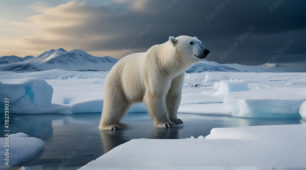 Polar bear threatened by climate change and global warming, trying to ...