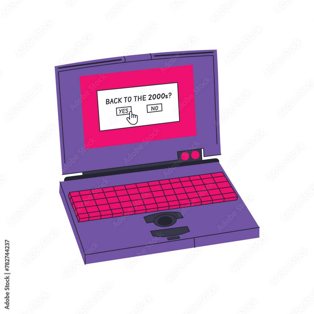 Retro element in trendy y2k style. Nostalgia for the 2000s, 90s. Laptop ...